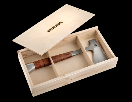 HALDER Germany Hand AXE with Leather Handle and Wooden Presentation Box ...